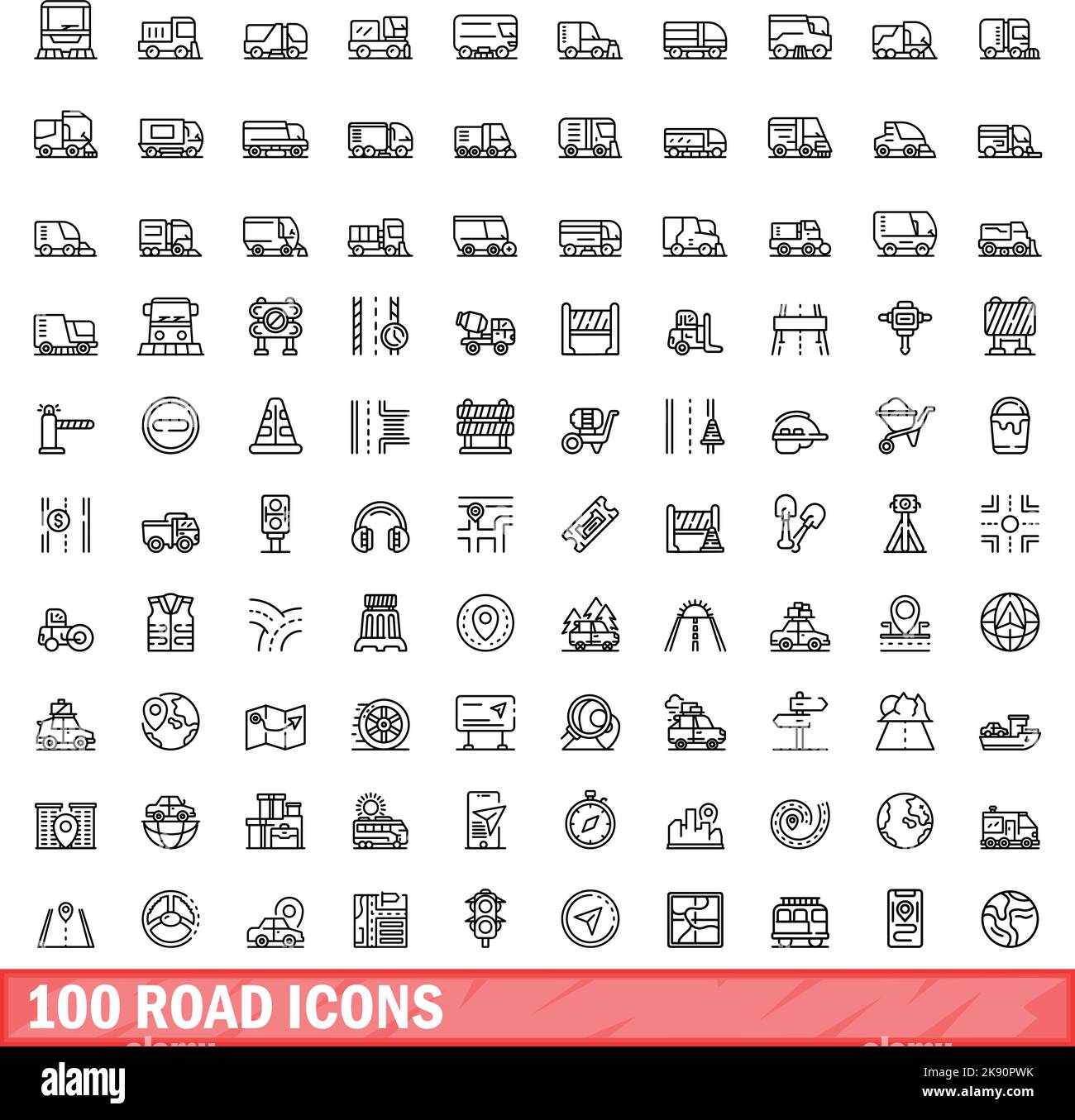 100 road icons set. Outline illustration of 100 road icons vector set ...