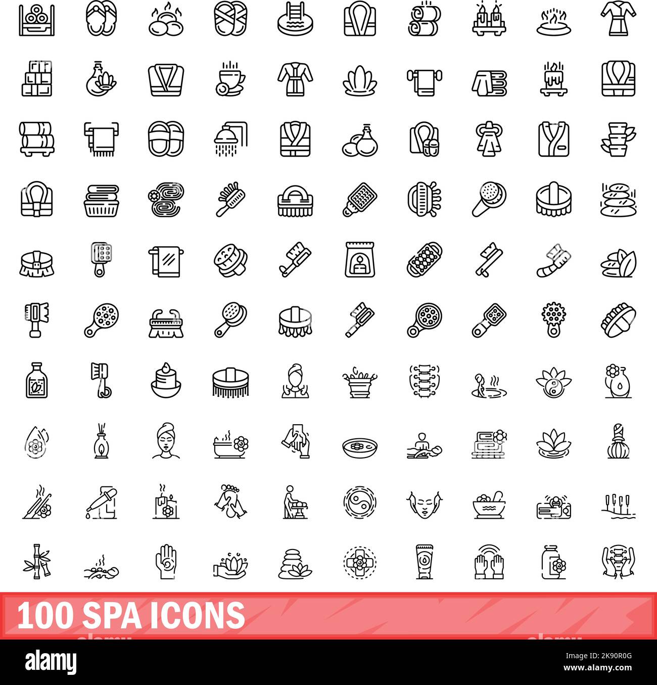 100 spa icons set. Outline illustration of 100 spa icons vector set ...