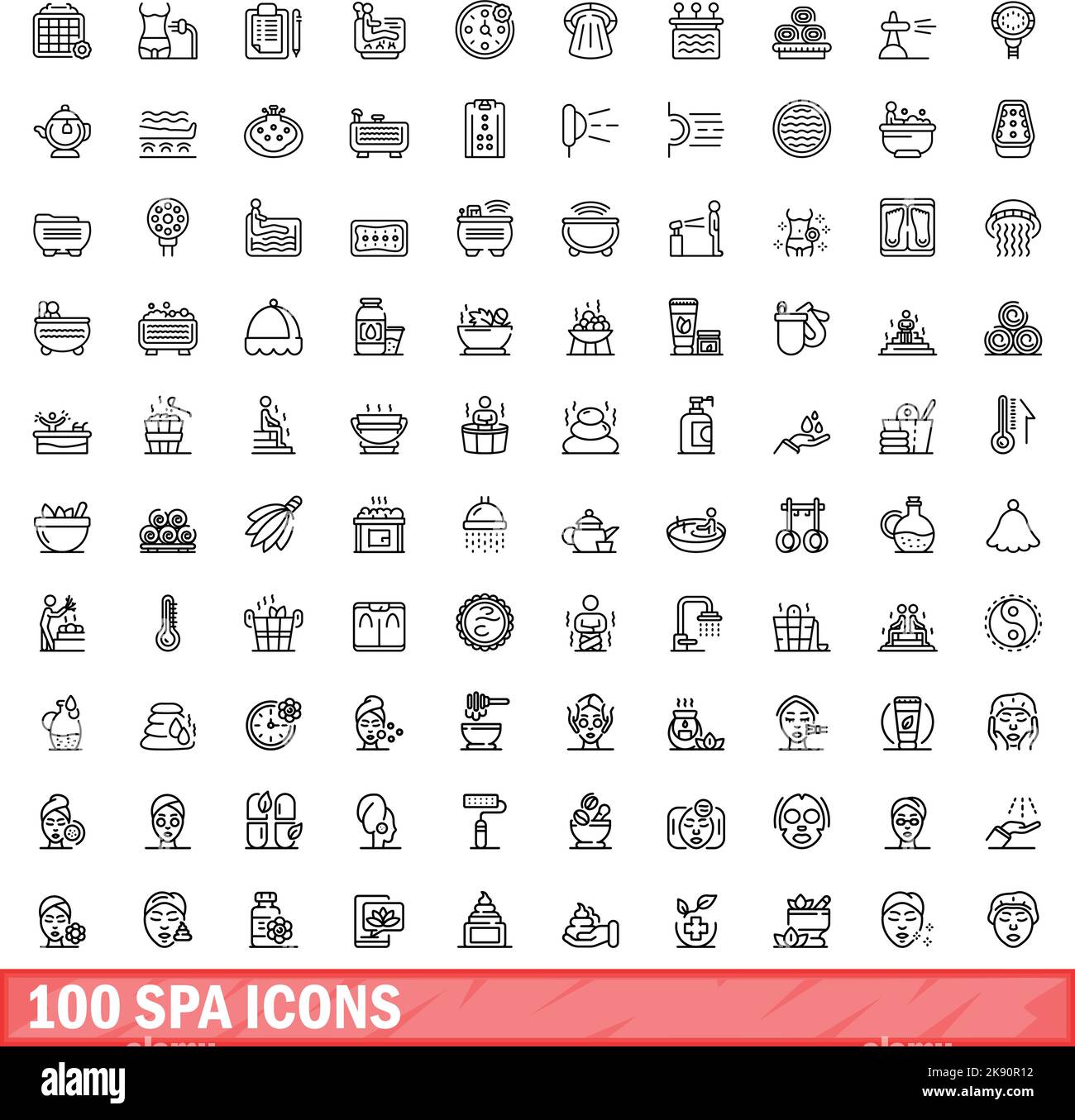 100 spa icons set. Outline illustration of 100 spa icons vector set ...