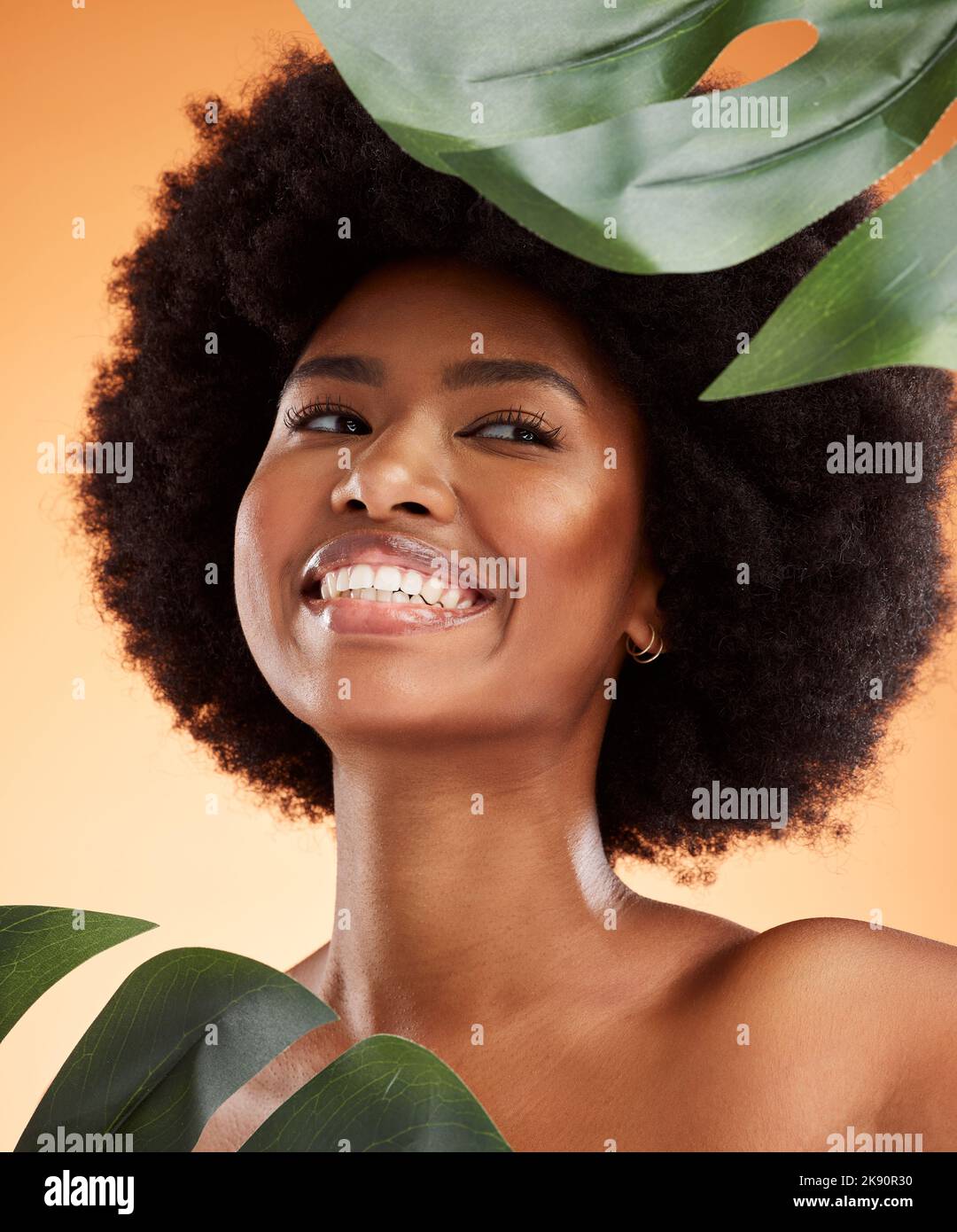 Beauty Skincare And Black Woman Model With Plants Skin Health And