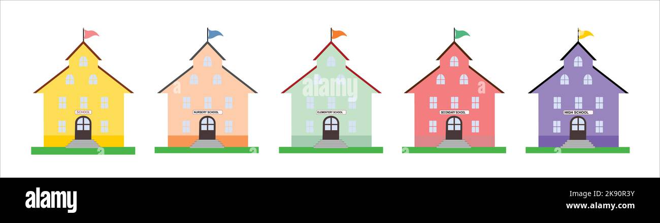 Vector drawings of five schools: school, school, kindergarten ...