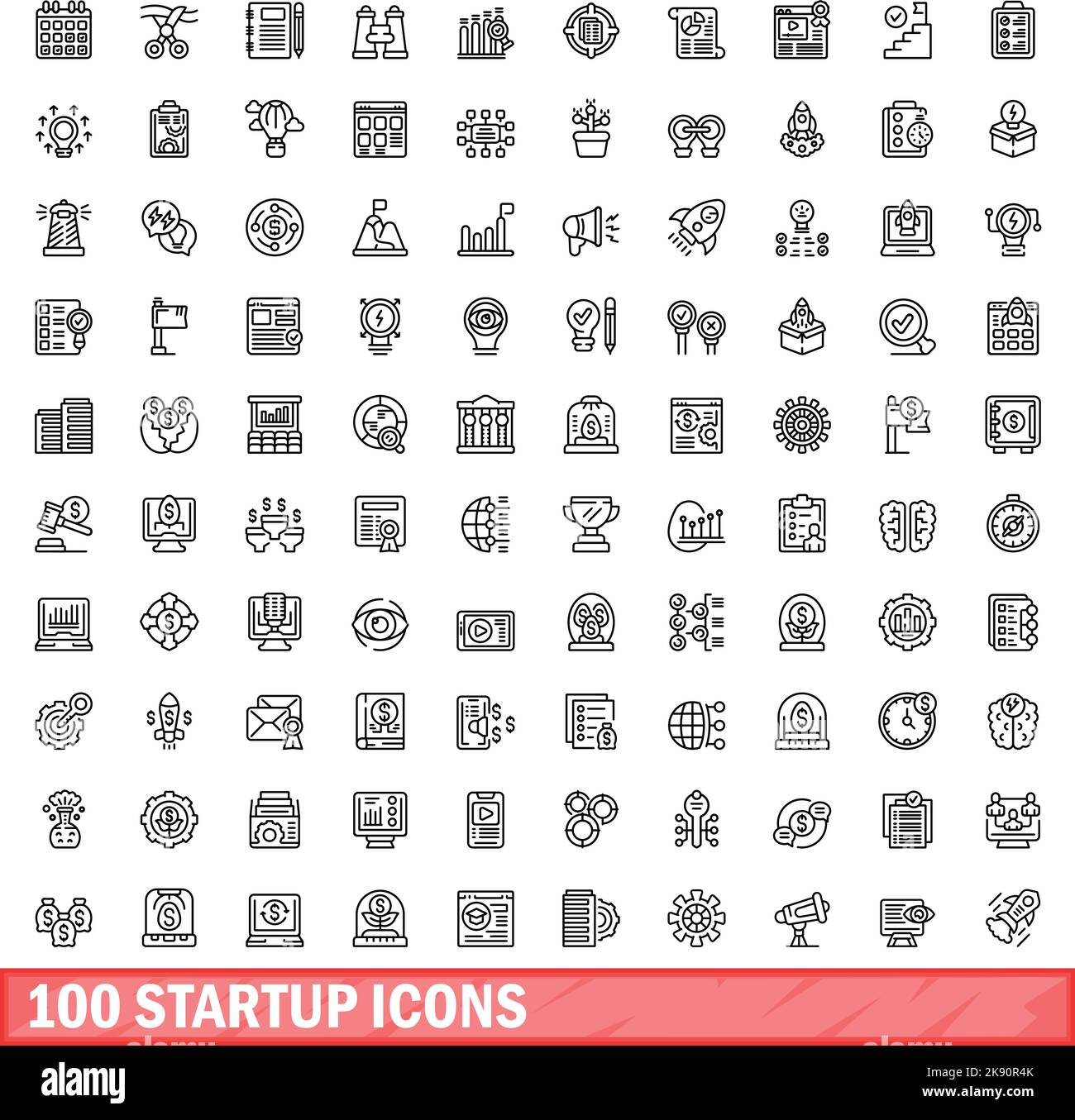 100 startup icons set. Outline illustration of 100 startup icons vector ...