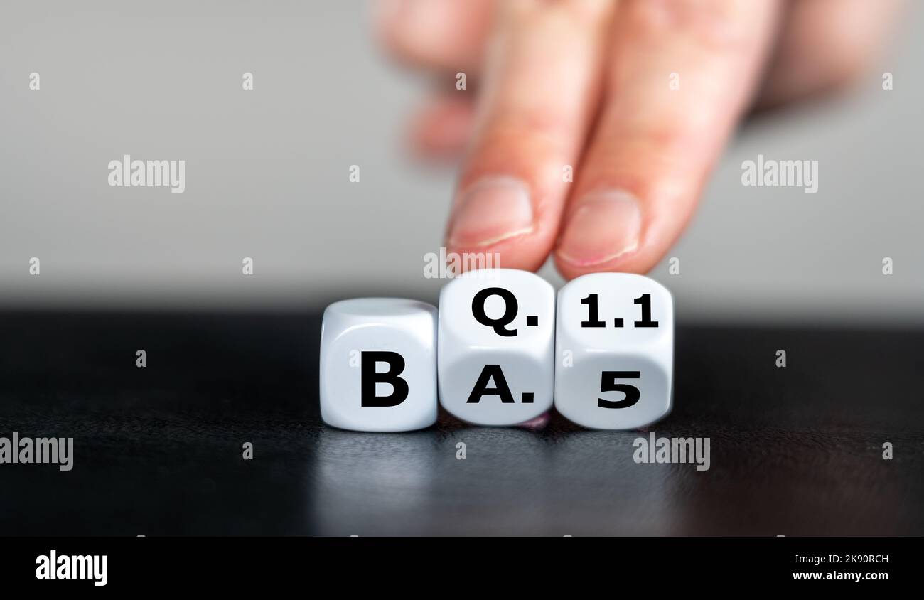 Symbol for a new corona virus mutant. Hand turns dice and changes the ...