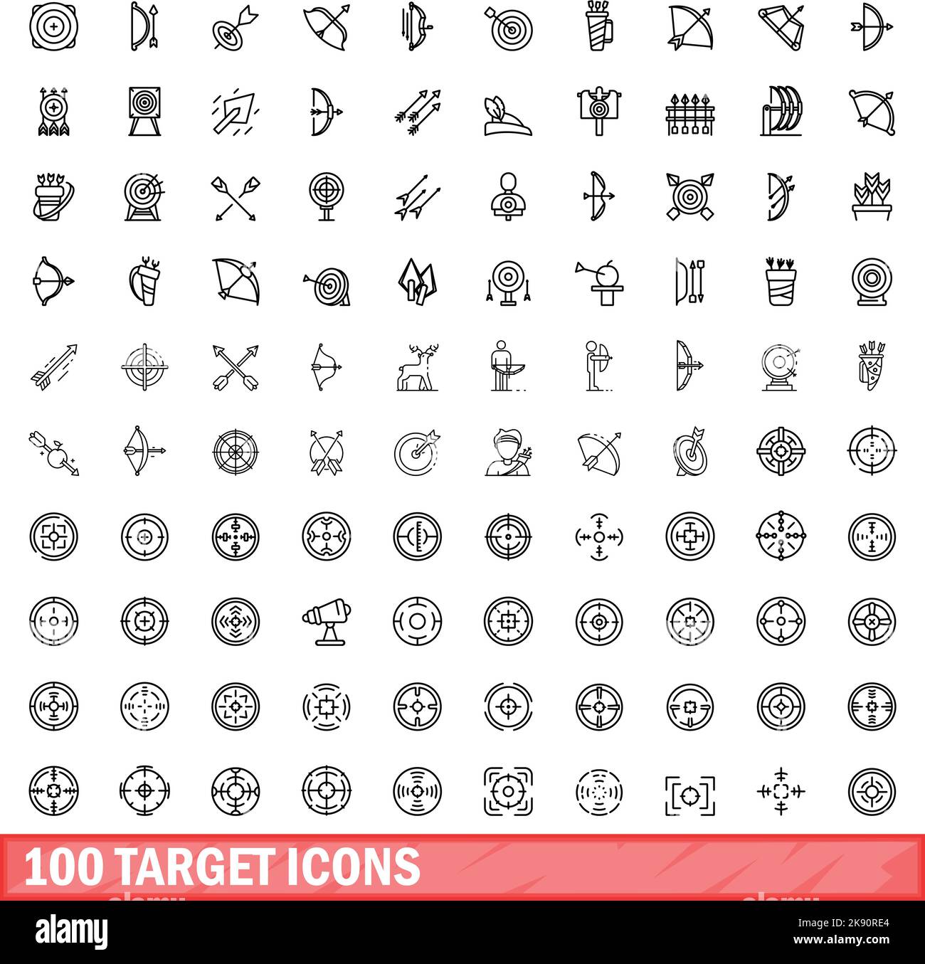 100 target icons set. Outline illustration of 100 target icons vector ...