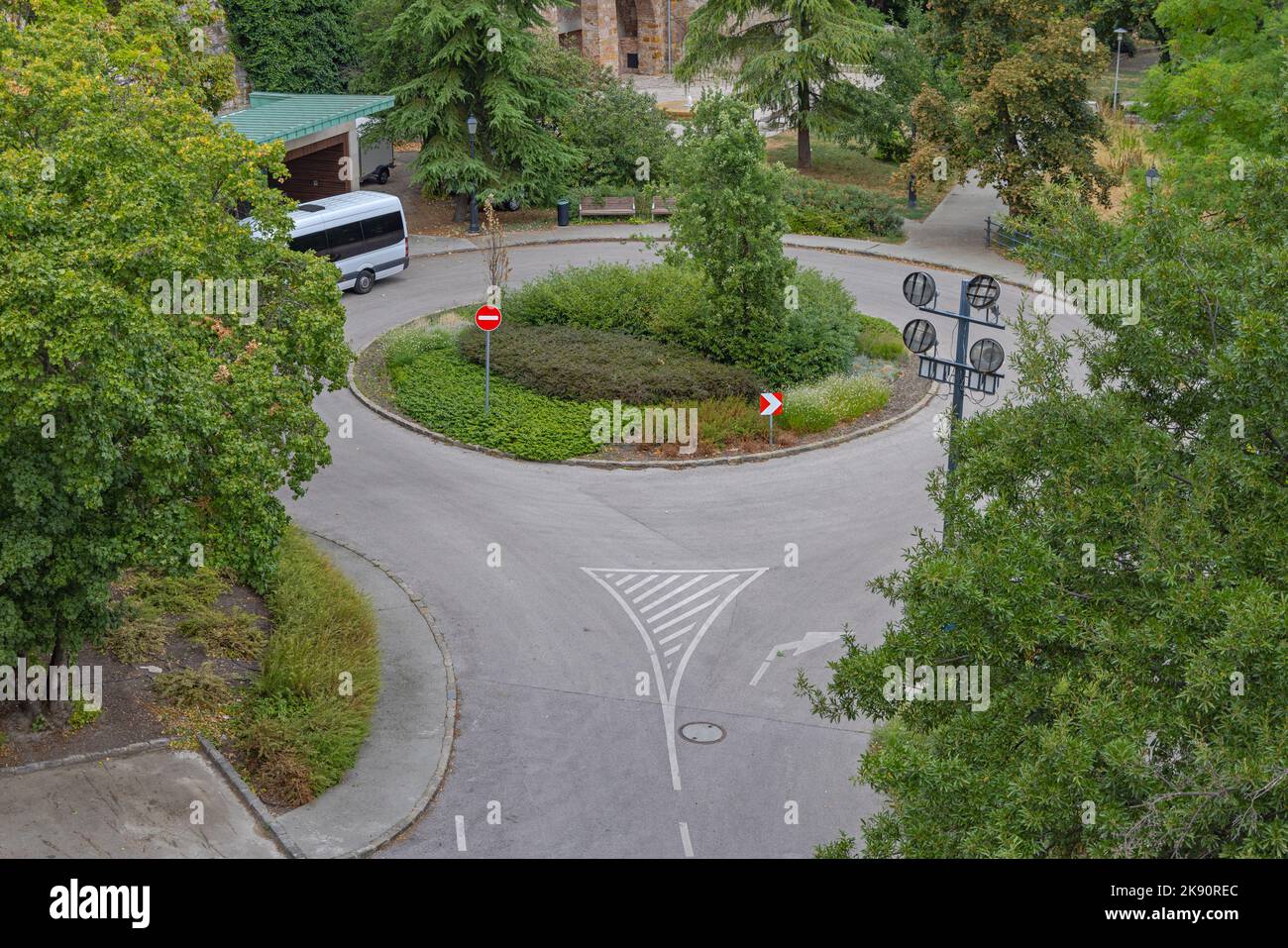 Aerial View of Green Roundabout Circular Intersection Street in ...