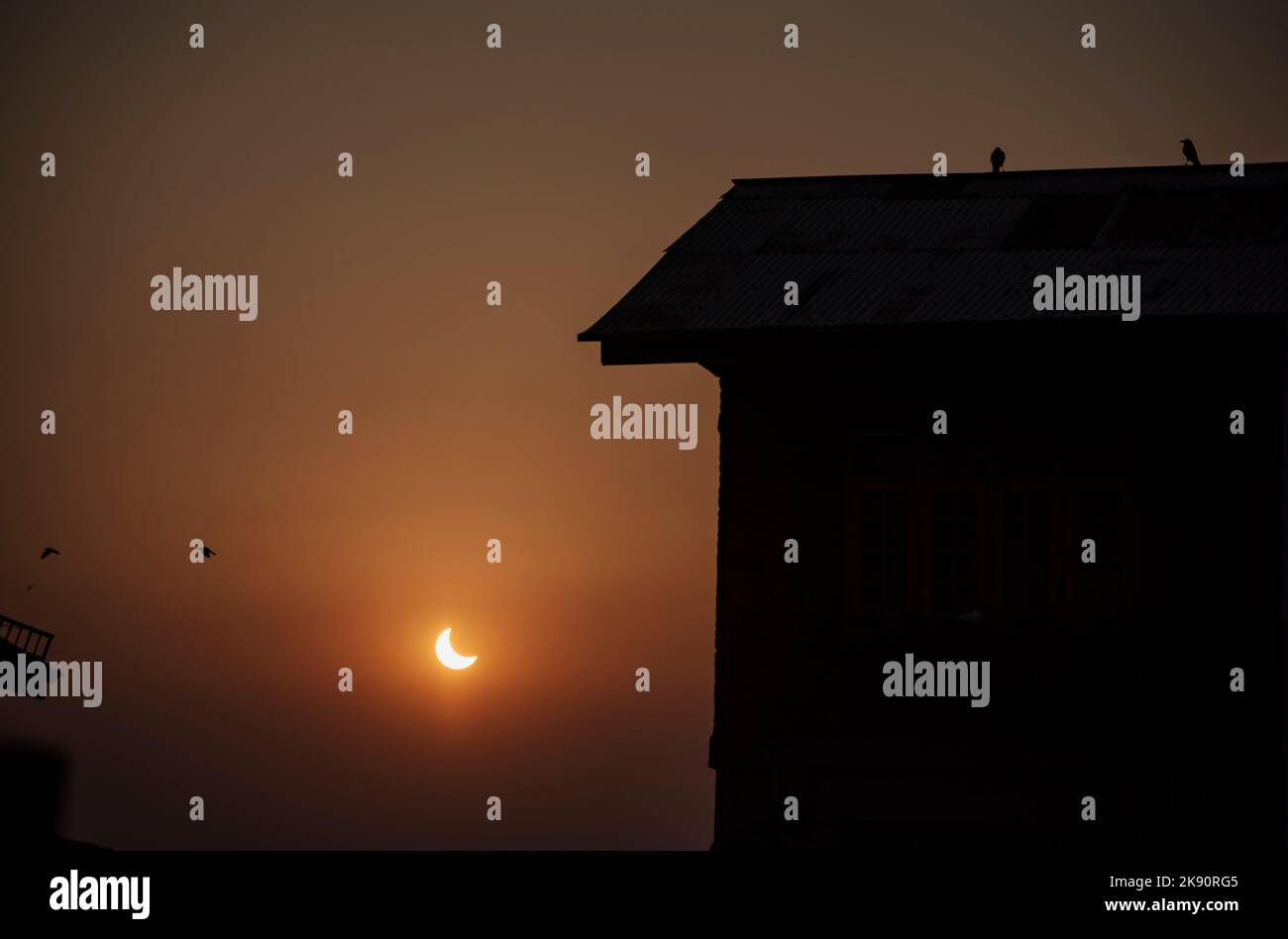 Srinagar, India - 25 Oct 2022, Partial solar eclipse visible from Srinagar. A partial solar ...