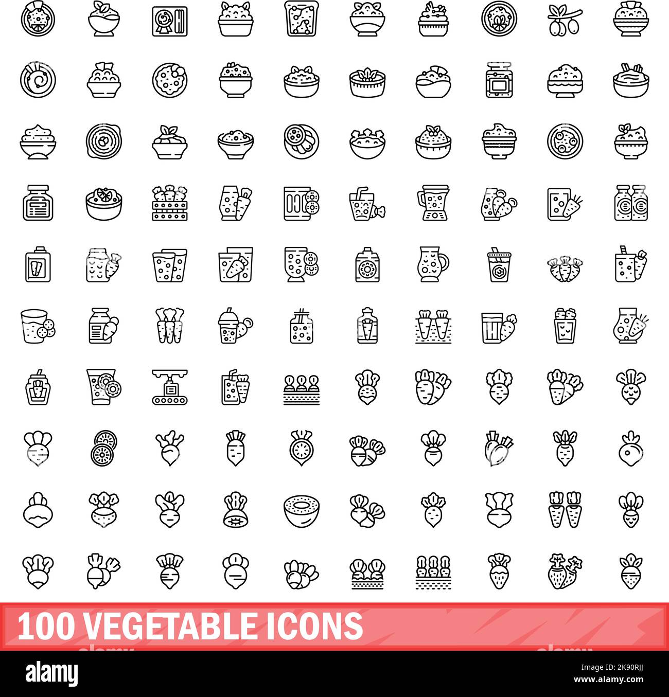100 vegetable icons set. Outline illustration of 100 vegetable icons ...