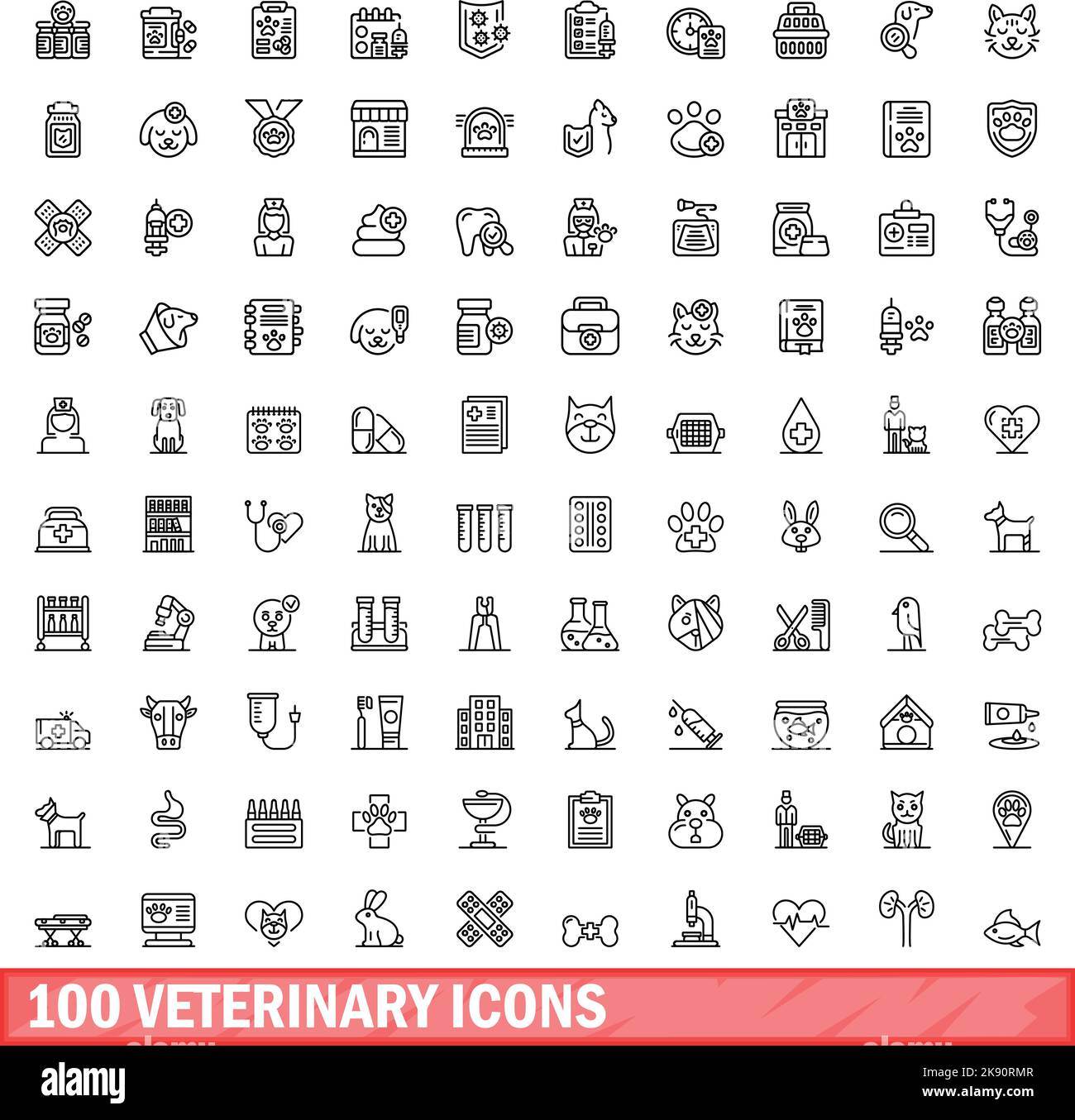 100 veterinary icons set. Outline illustration of 100 veterinary icons ...