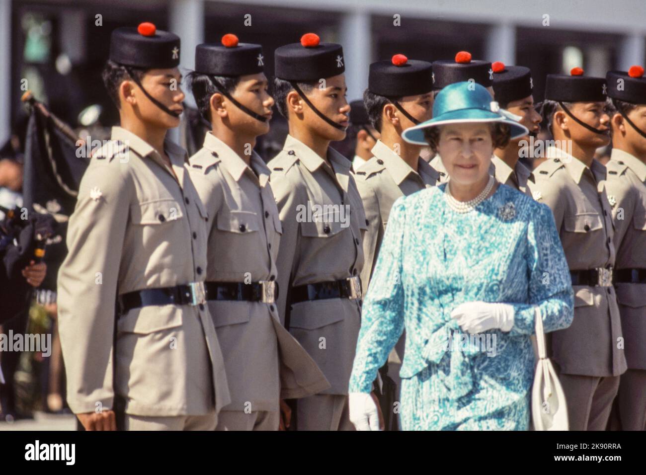 QEII VISIT HK PHOTOS. Queen Elizabeth II inspects the Royal Gurkha ...