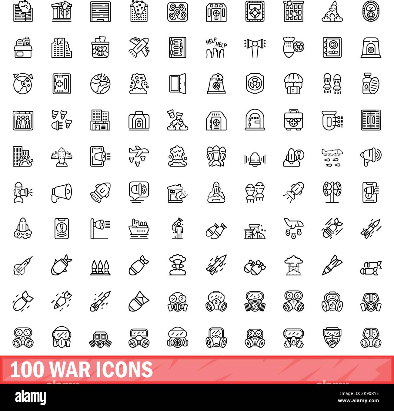 100 war icons set. Outline illustration of 100 war icons vector set ...
