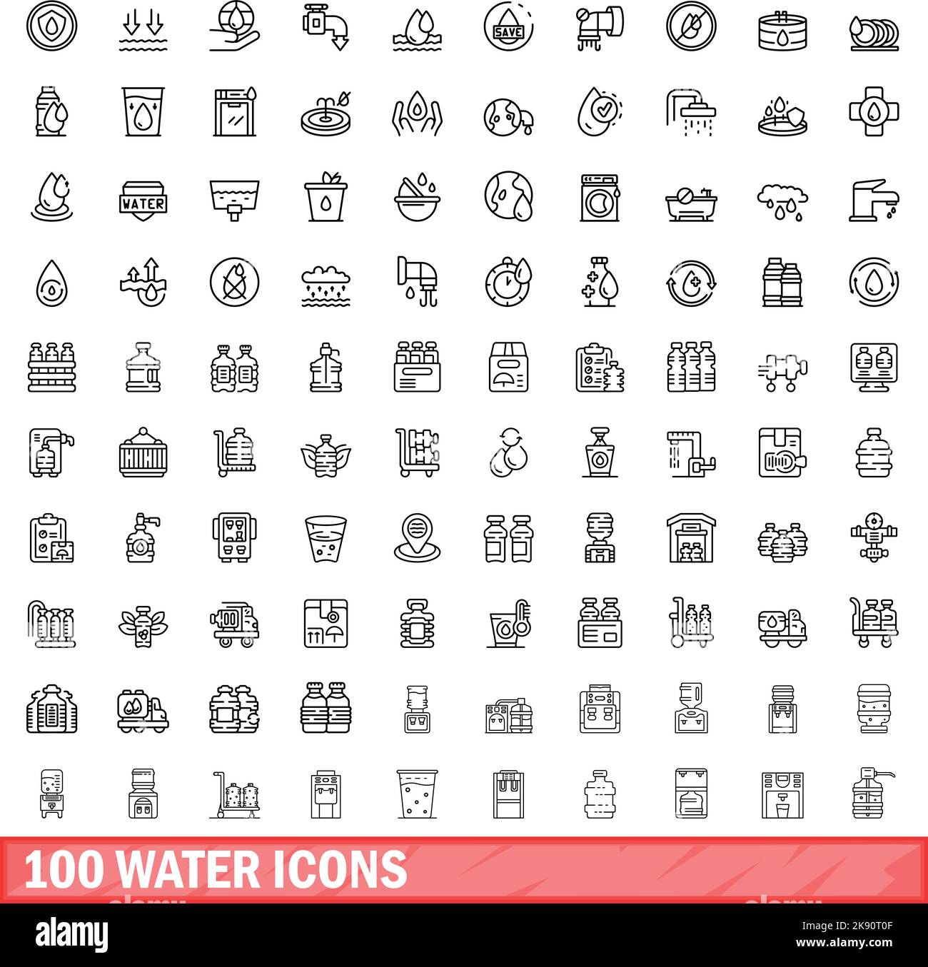 100 water icons set. Outline illustration of 100 water icons vector set ...