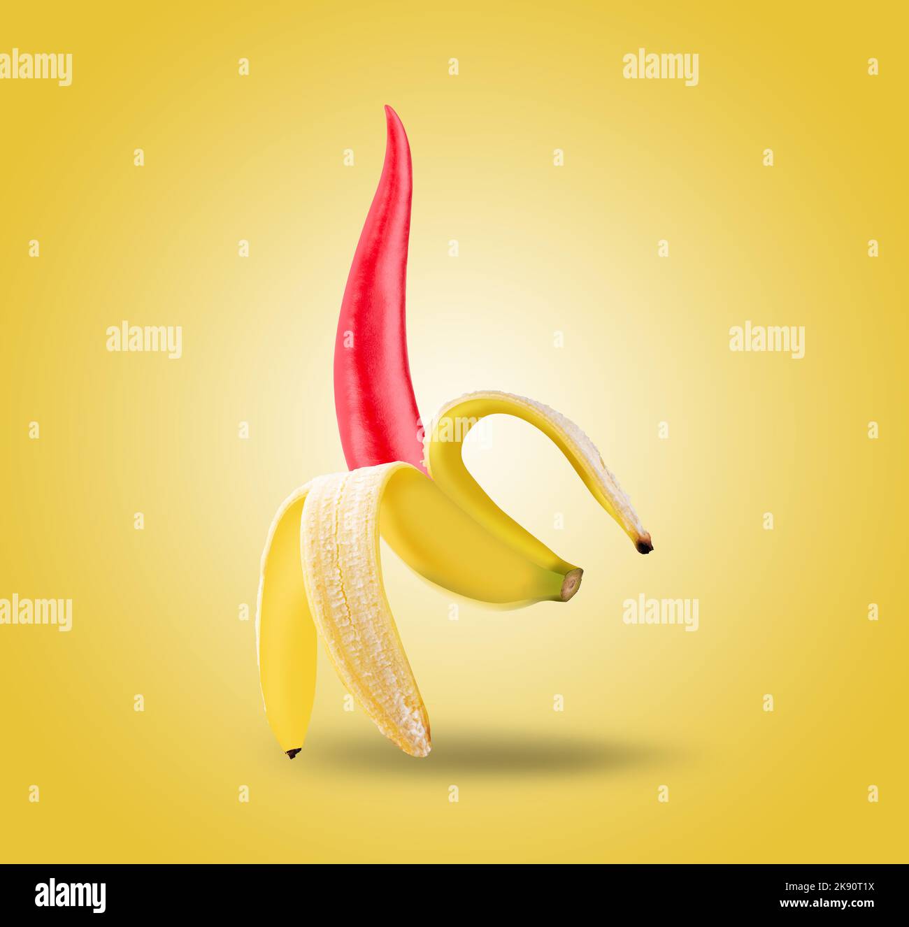 Banana with chilli. Artistic collage. Vegan and vegetarian cuisine ...