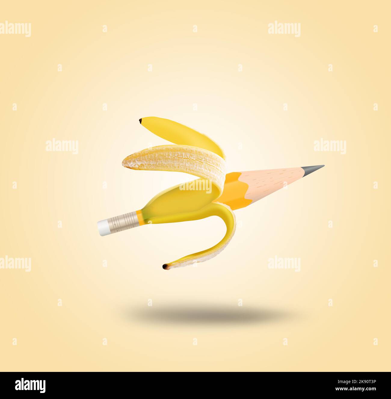 Contemporary art collage. Banana and pencil concept. Graphics on a ...