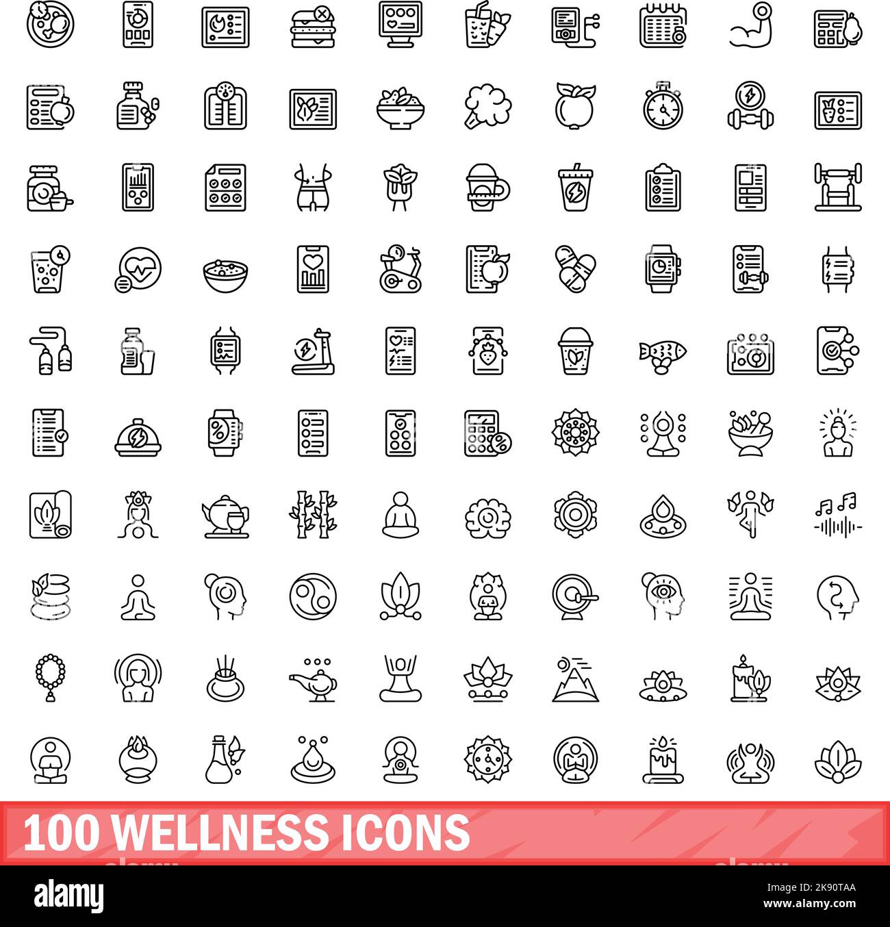 100 wellness icons set. Outline illustration of 100 wellness icons ...