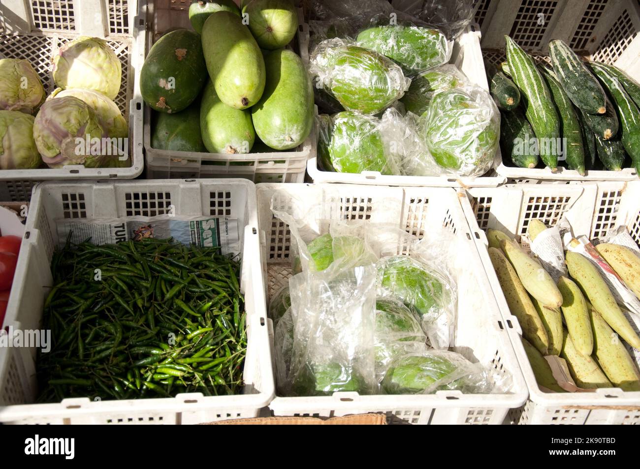 Vegetable stall outside shop on Whitechapel, Tower Hamlets, East End ...