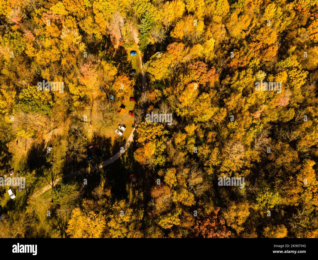 Aerial photograph of Devil's Lake State Park on a gorgeous autumn ...