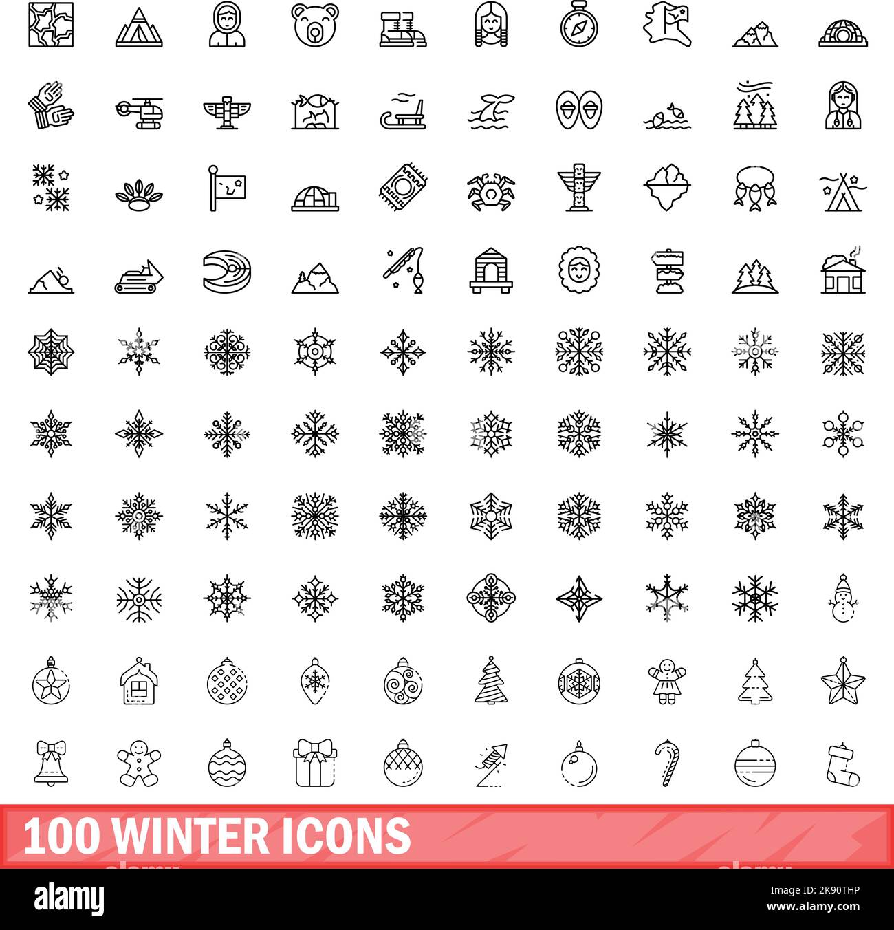 100 winter icons set. Outline illustration of 100 winter icons vector ...