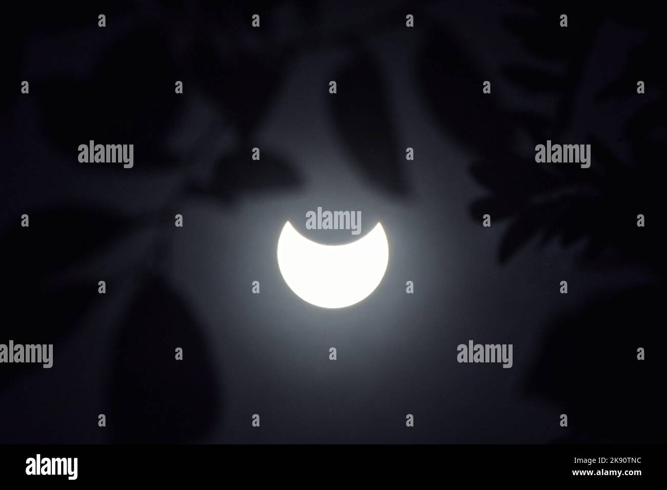 The partial solar eclipse of October 25, 2022 in Galati, Romania Stock ...