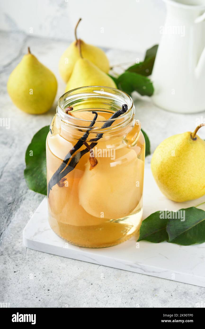 Canned pear compote with vanillin. Pear compote. Homemade delicious ...