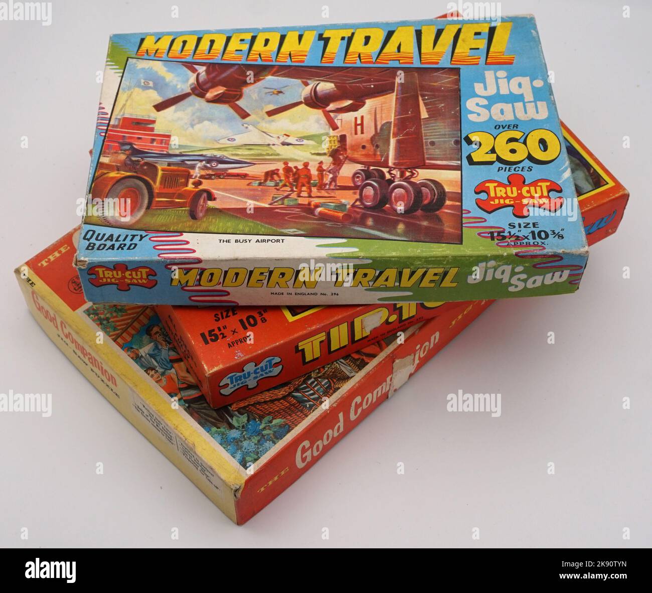 Vintage jigsaw boxes from the Sixties, bright painted illustrations of ...