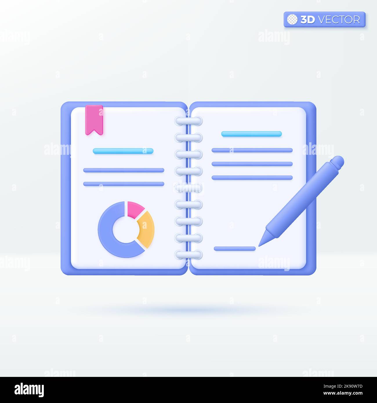 Diary and Circle diagram icon symbols. bookmark, e-book, magazine ...