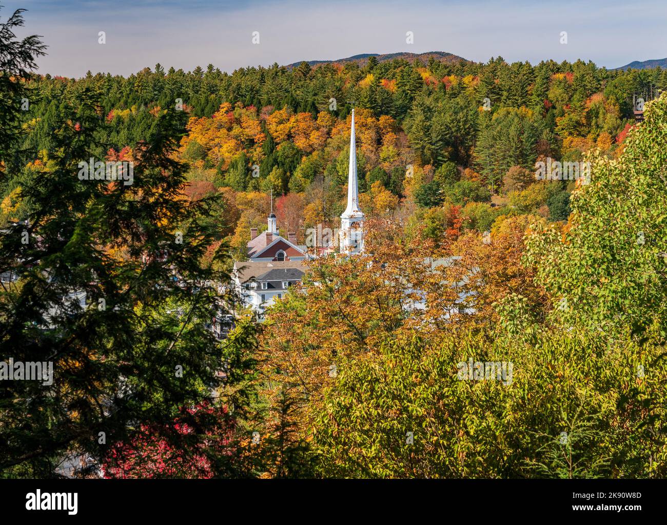 View of Stowe from overlook known as Sunset rock in the Vermont fall ...