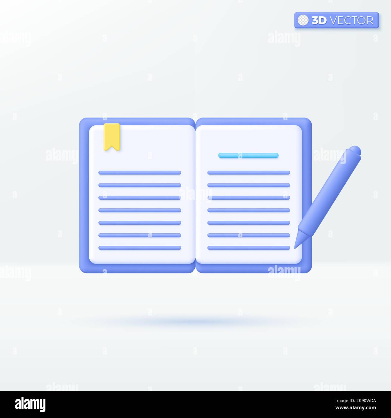 Diary or Book with pen icon symbols. Textbook with bookmark, e-book ...