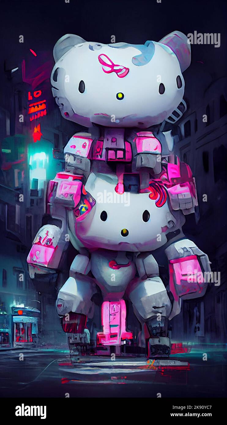 A vertical of gigantic battle bot cats on a futuristic background Stock ...