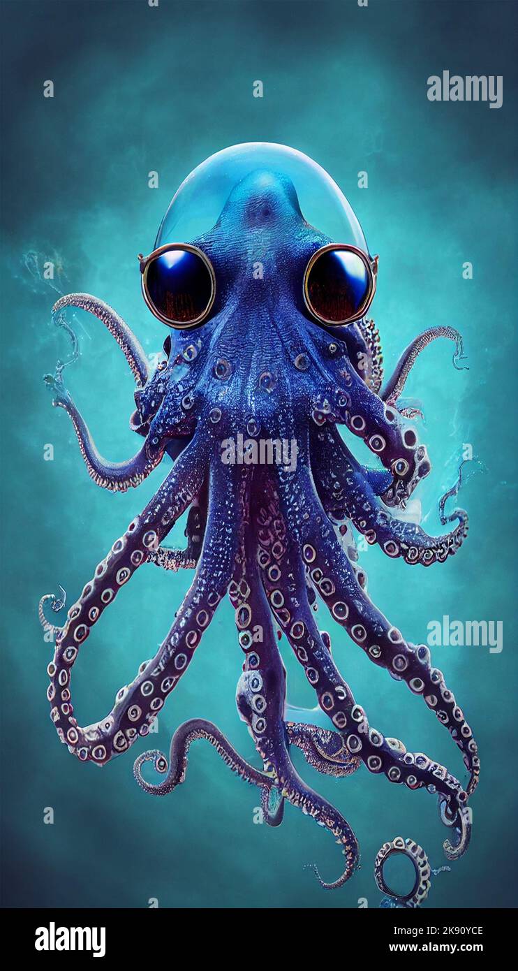 A vertical of a blue octopus in the water Stock Photo - Alamy