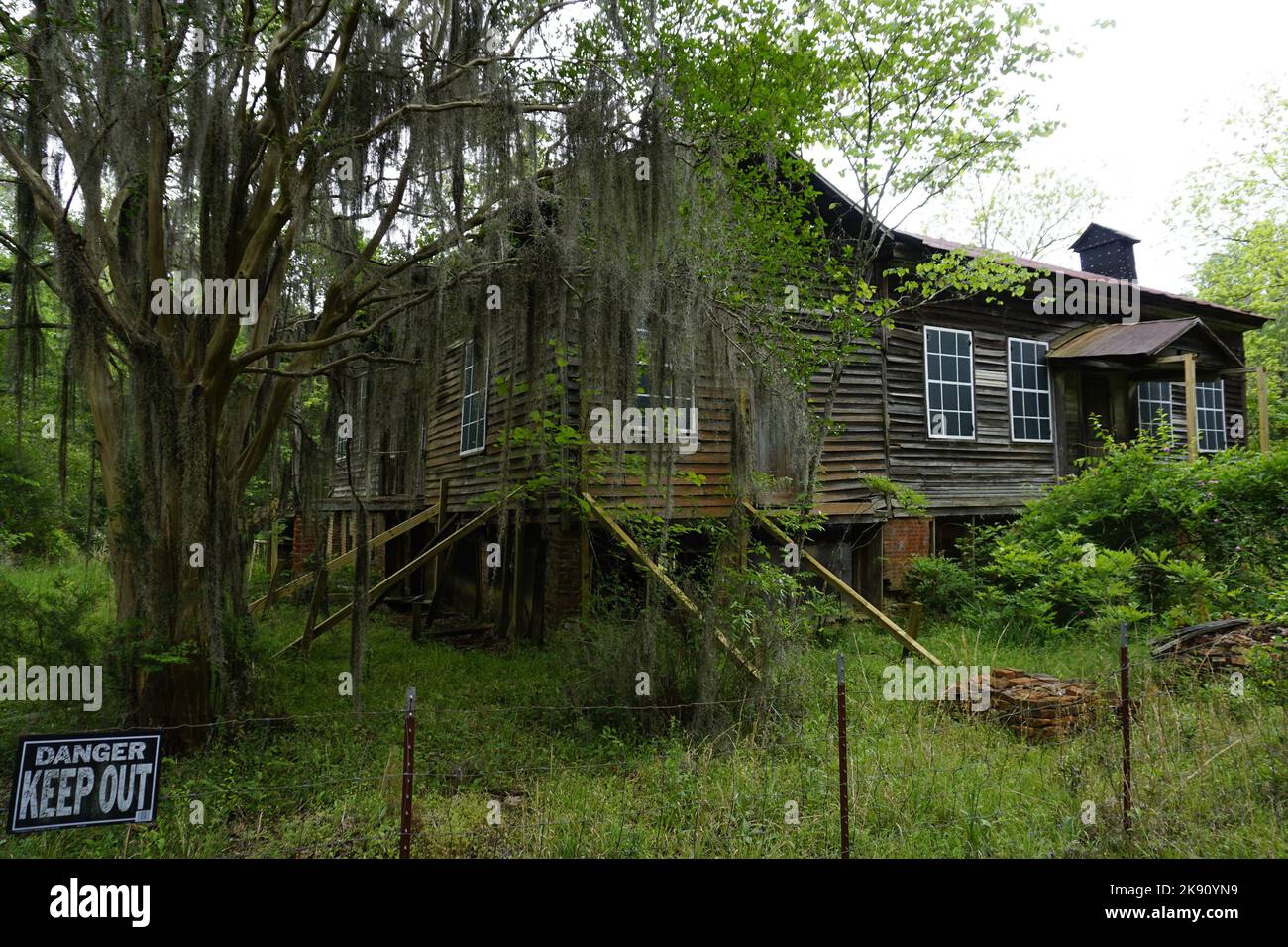 An abandoned wooden house at Old Cahawba, Alabama surrounded by ...