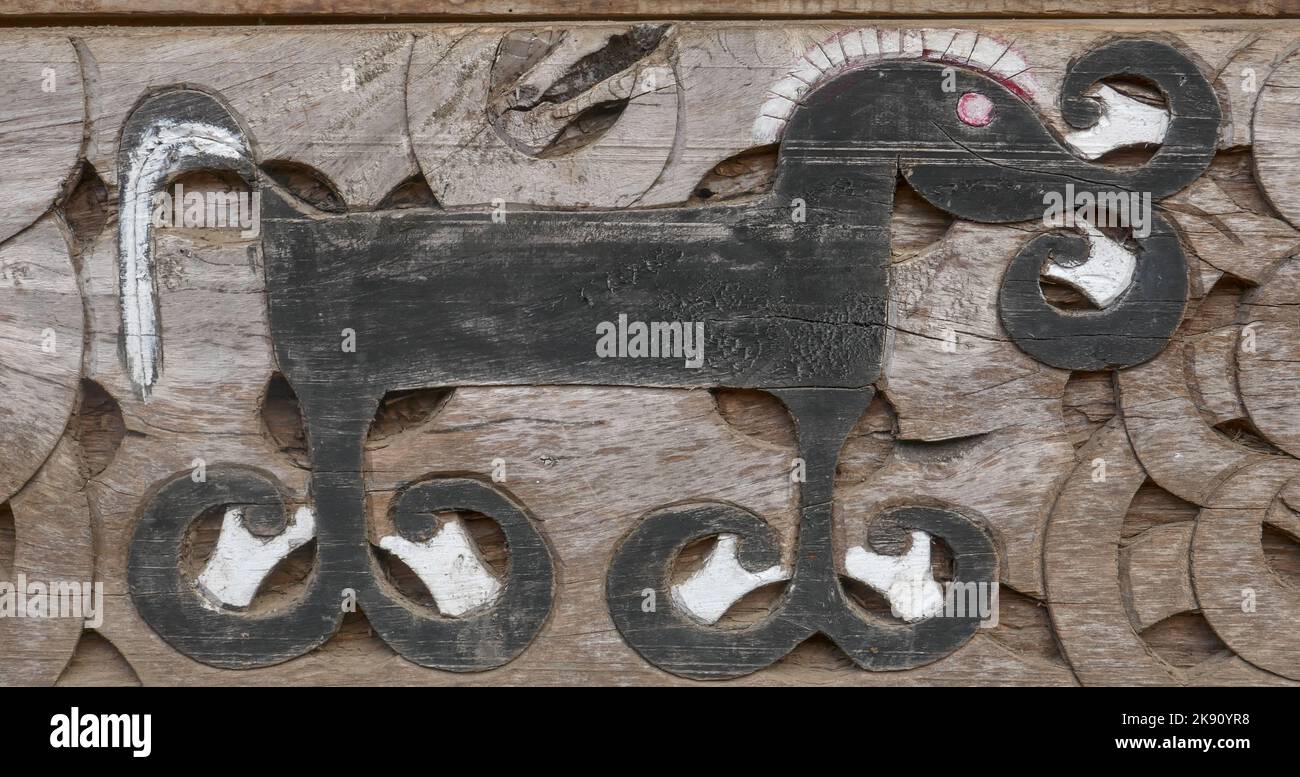 Closeup view of traditional Ngada people or tribe wood carving of black ...