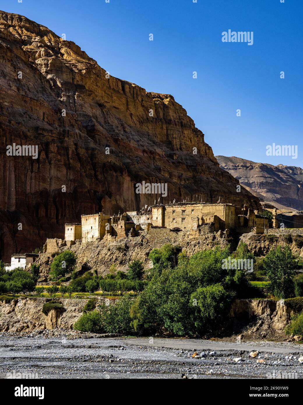 A vertical shot of the Old Fort at Chusang, deep in the Kali Gandaki ...