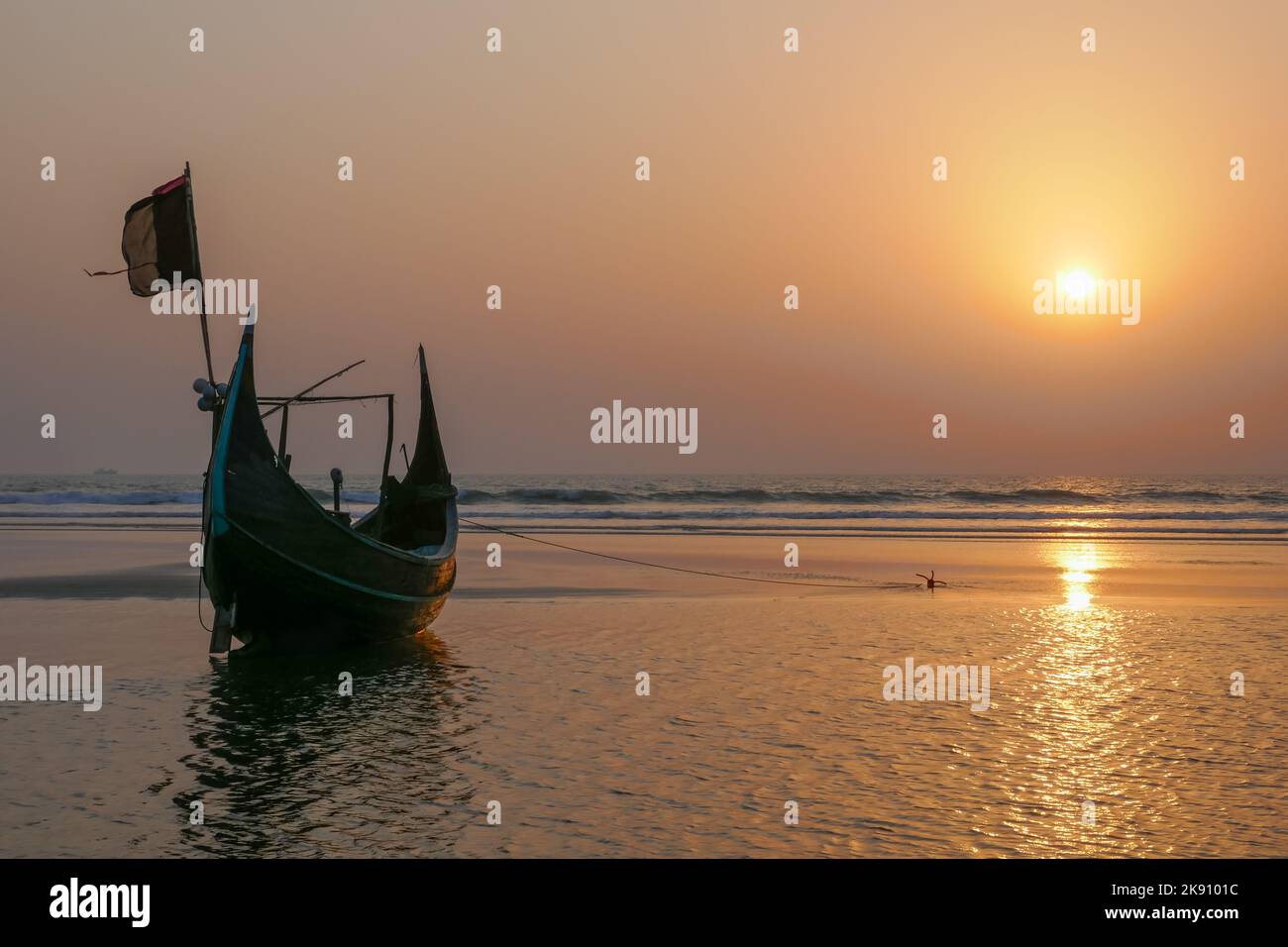 Sunset view of beautiful traditional wooden fishing boat known as moon ...