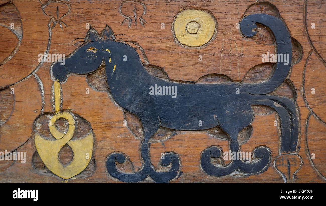 Closeup of traditional Ngada people or tribe wood carving of black ...