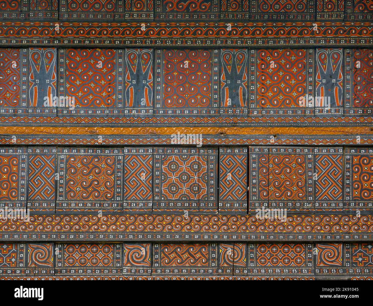 Colorful Toraja ethnic design and pattern painted on tongkonan ...