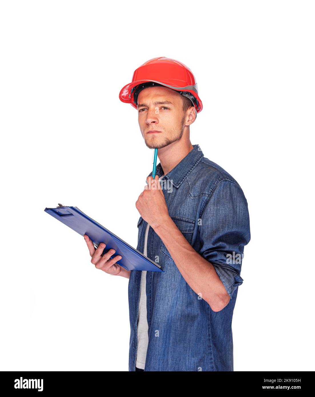 Young workman helmet in white hi-res stock photography and images - Alamy