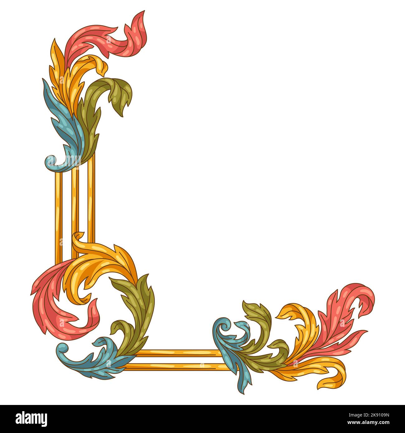 Decorative floral corner in baroque style. Colorful curling plant Stock ...