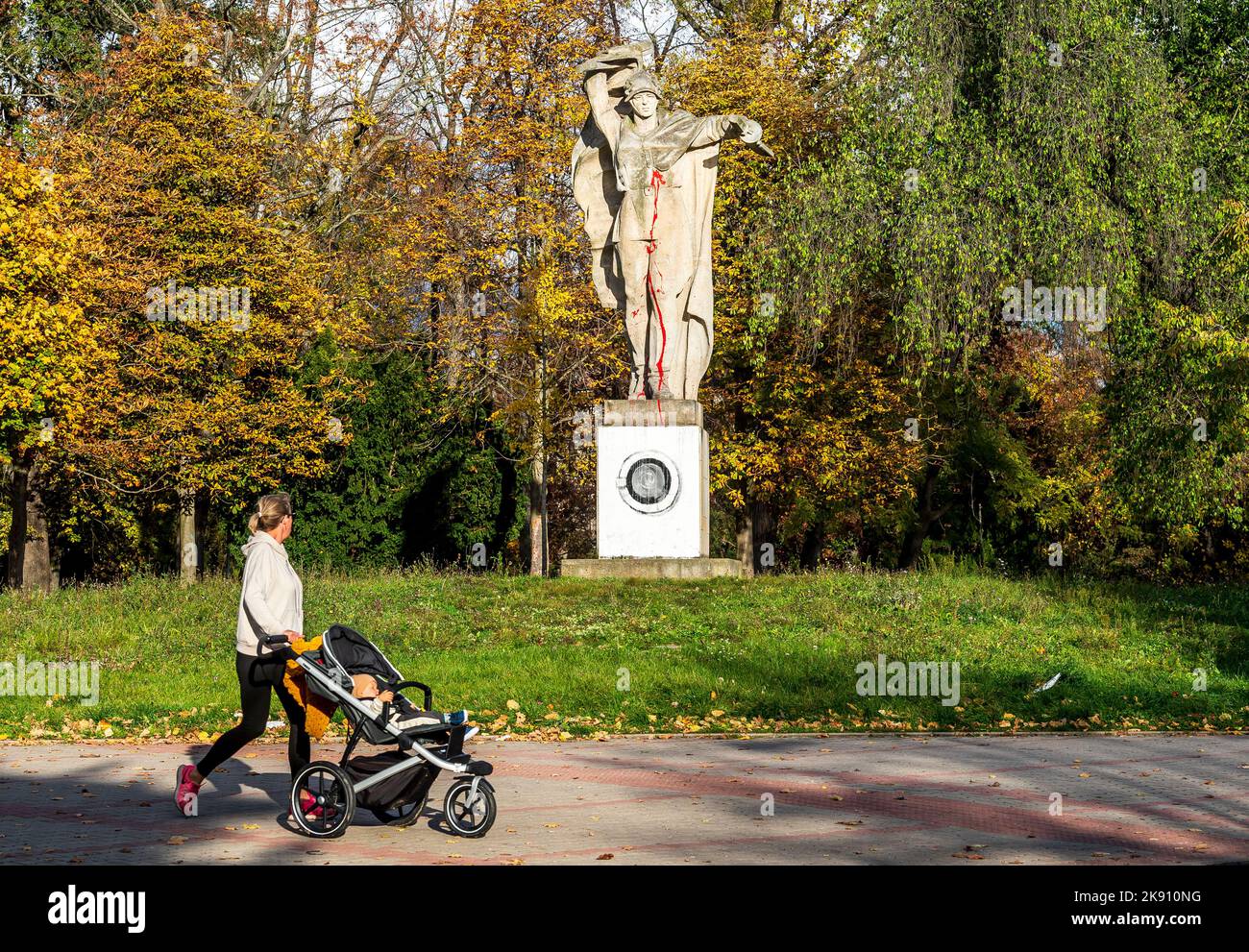 Litomerice, Czech Republic, October 25, 2022. A statue of Russian Red Army soldier in Litomerice ...