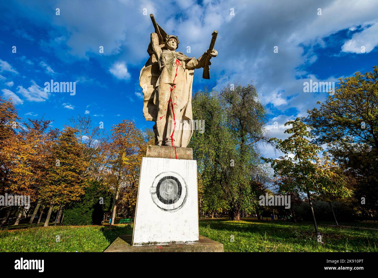Litomerice, Czech Republic, October 25, 2022. A statue of Russian Red Army soldier in Litomerice ...