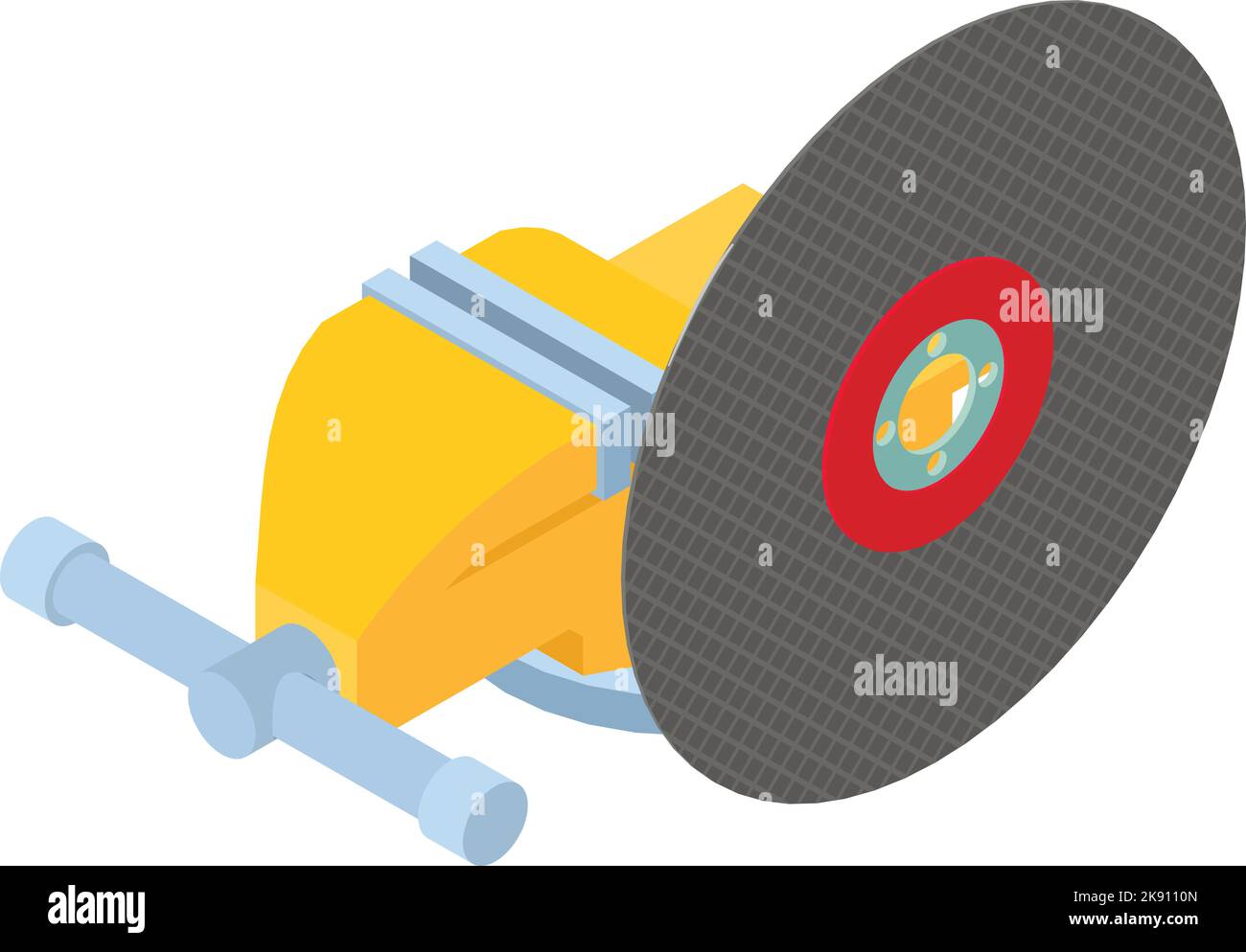 Bench vise icon isometric vector. Yellow bench vise and high speed cut ...