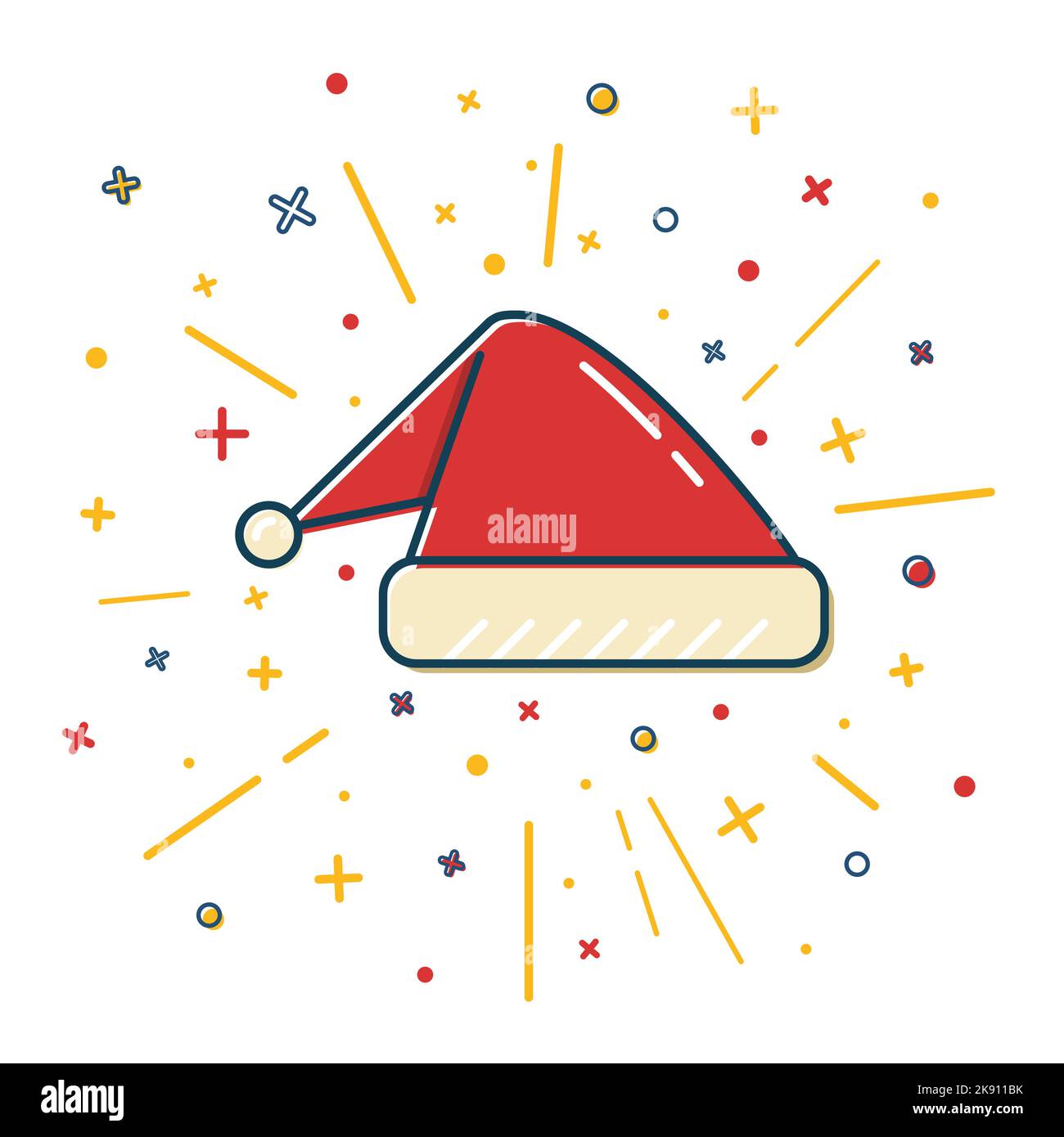 Colored Santa hat icon in thin line style. Traditional symbol isolated ...