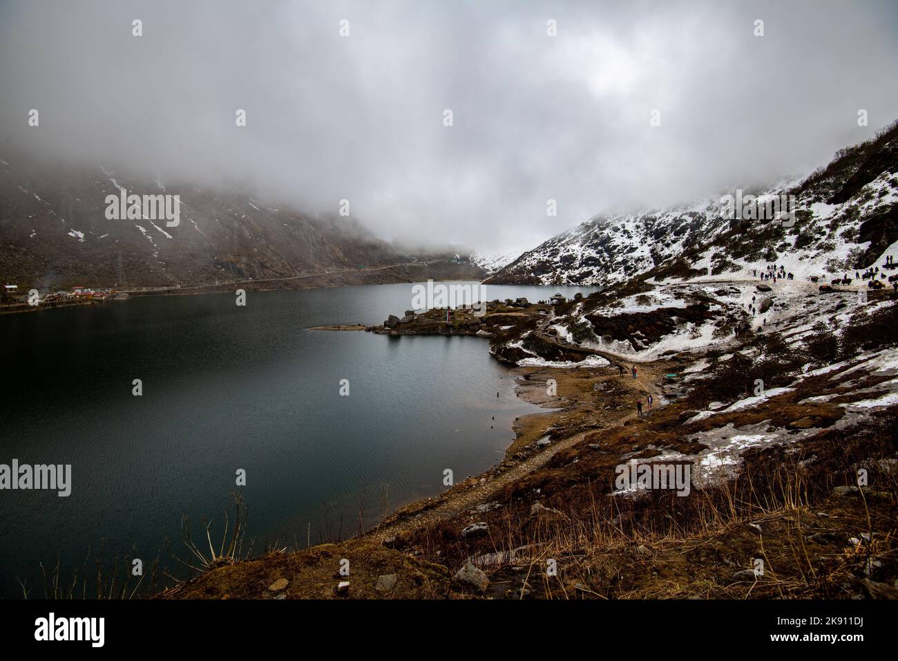Beautiful view of mountain range with snow clad at Tsomgo (Changu) Lake, sacred natural glacial ...