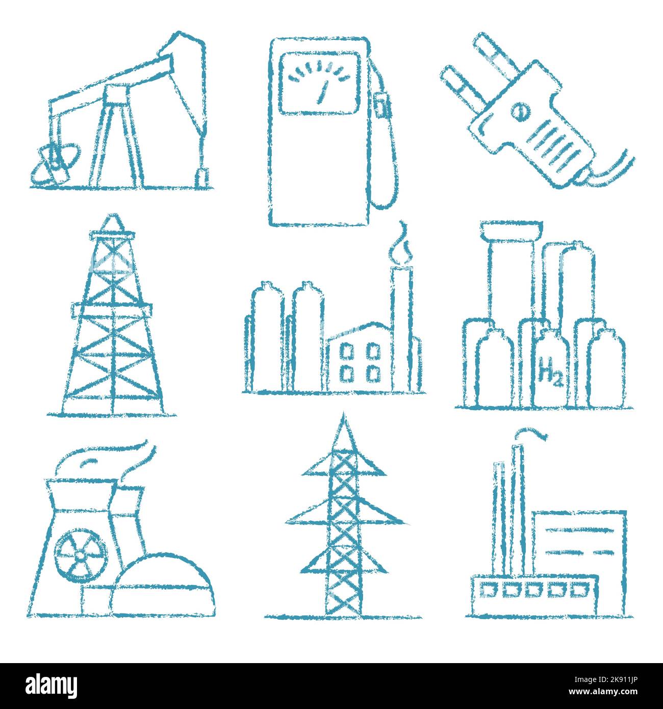 Collection of energy and electricity hand drawn style icons Stock ...