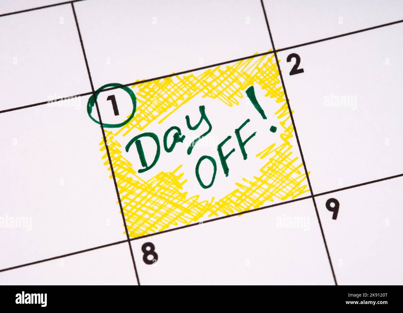 A handwritten reminder for a Day Off in a calendar Stock Photo - Alamy