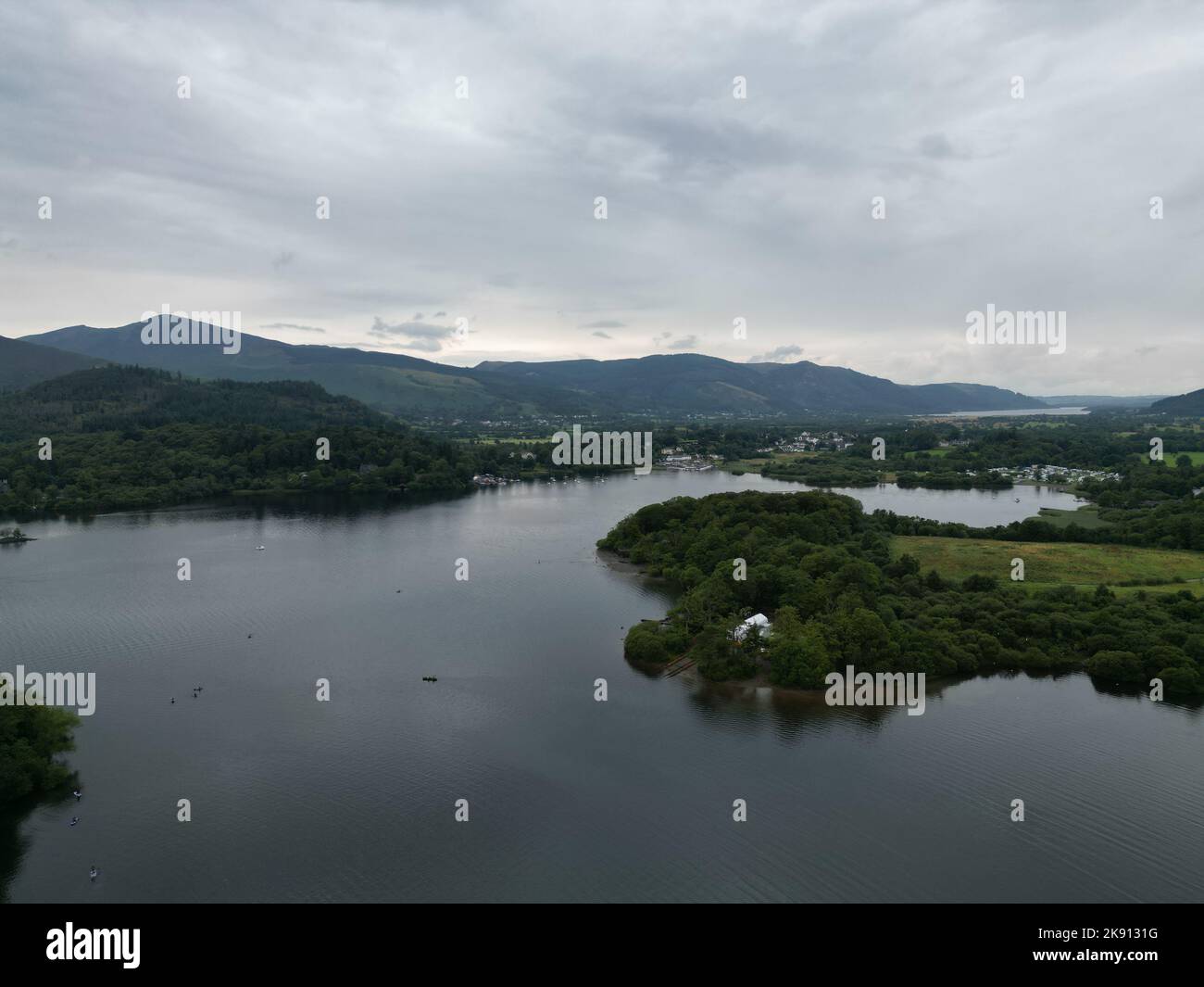 An aerial view of Derwent Water in Keswick, Cumbria, Windermere Stock ...