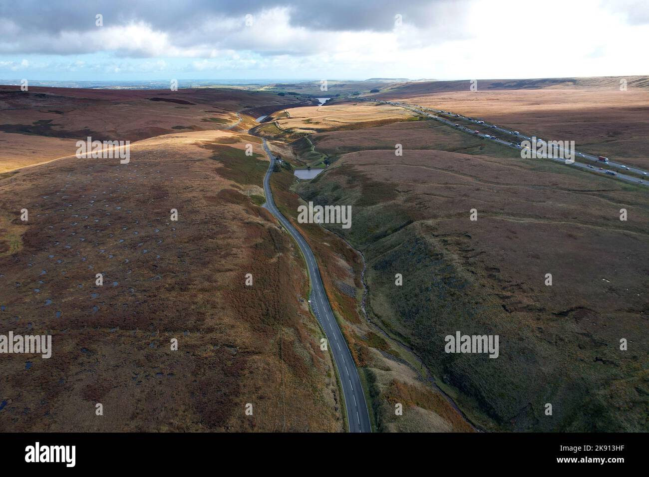 An aerial view of M62 Motorway, Saddleworth, UK Stock Photo - Alamy