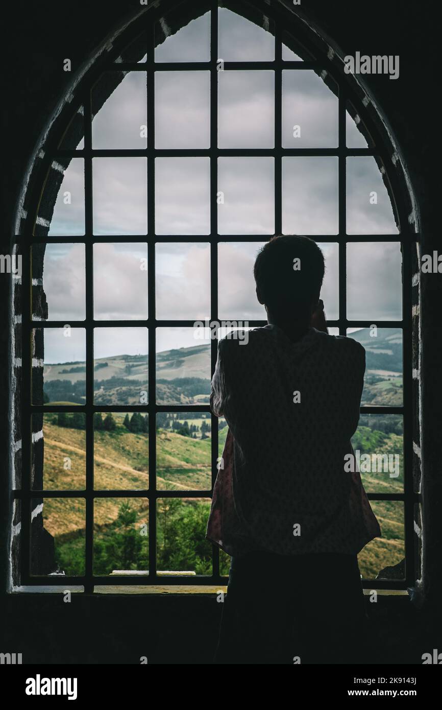 A back view of male looking to landscape from prison Stock Photo - Alamy