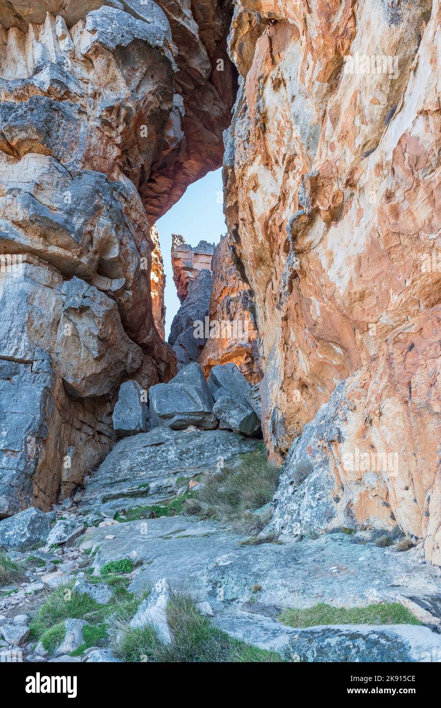 The entrance to the narrow Wolfberg Crack at Sanddrif in the Western ...