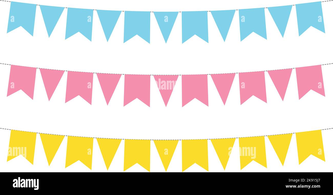 Blank pink, light blue and yellow penants on a white background Stock ...