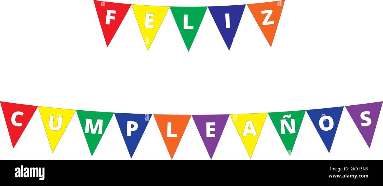 Multicolor penant feliz cumpleaños banner on a white background (trad ...
